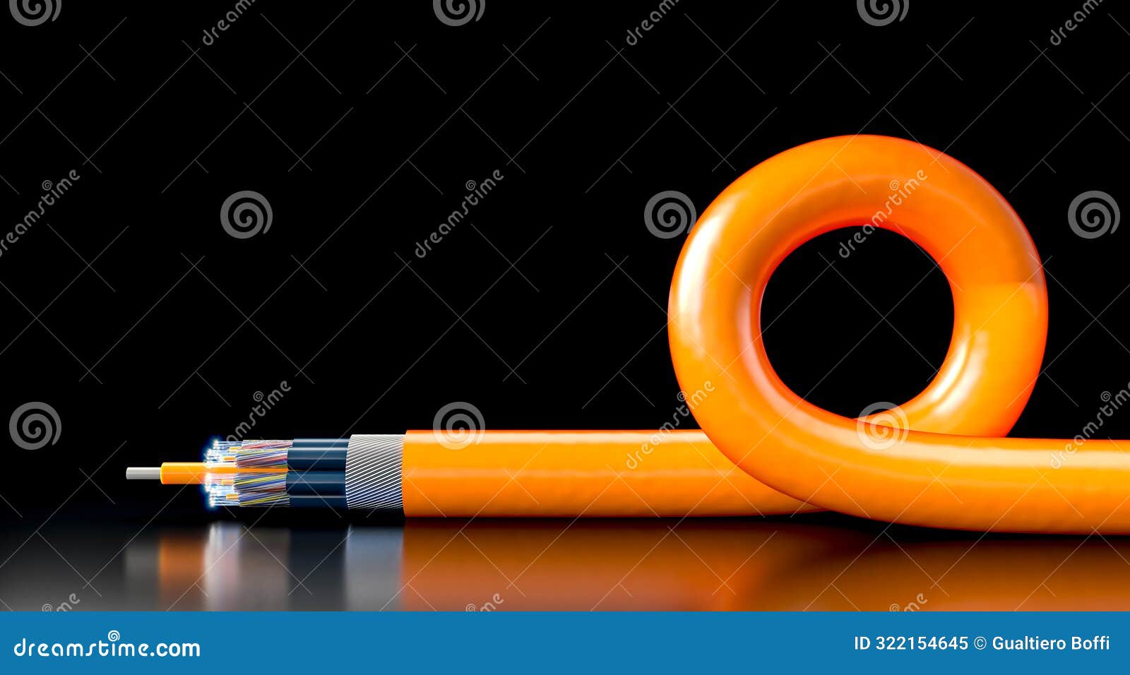 Orange Fiber Optic Cable Curled On Black Background Royalty-Free Stock ...