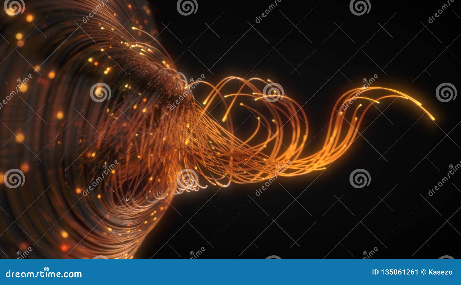 Orange Fiber Optic Strings in Dark. 3d Illustration Stock Illustration ...