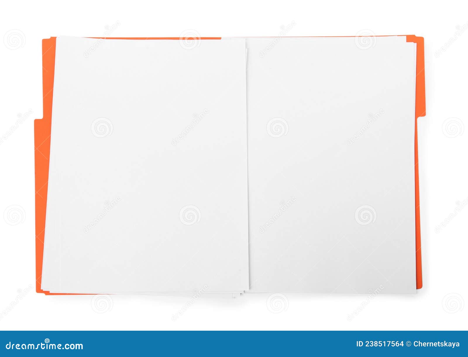 Orange File with Blank Sheets of Paper Isolated on White, Top View ...