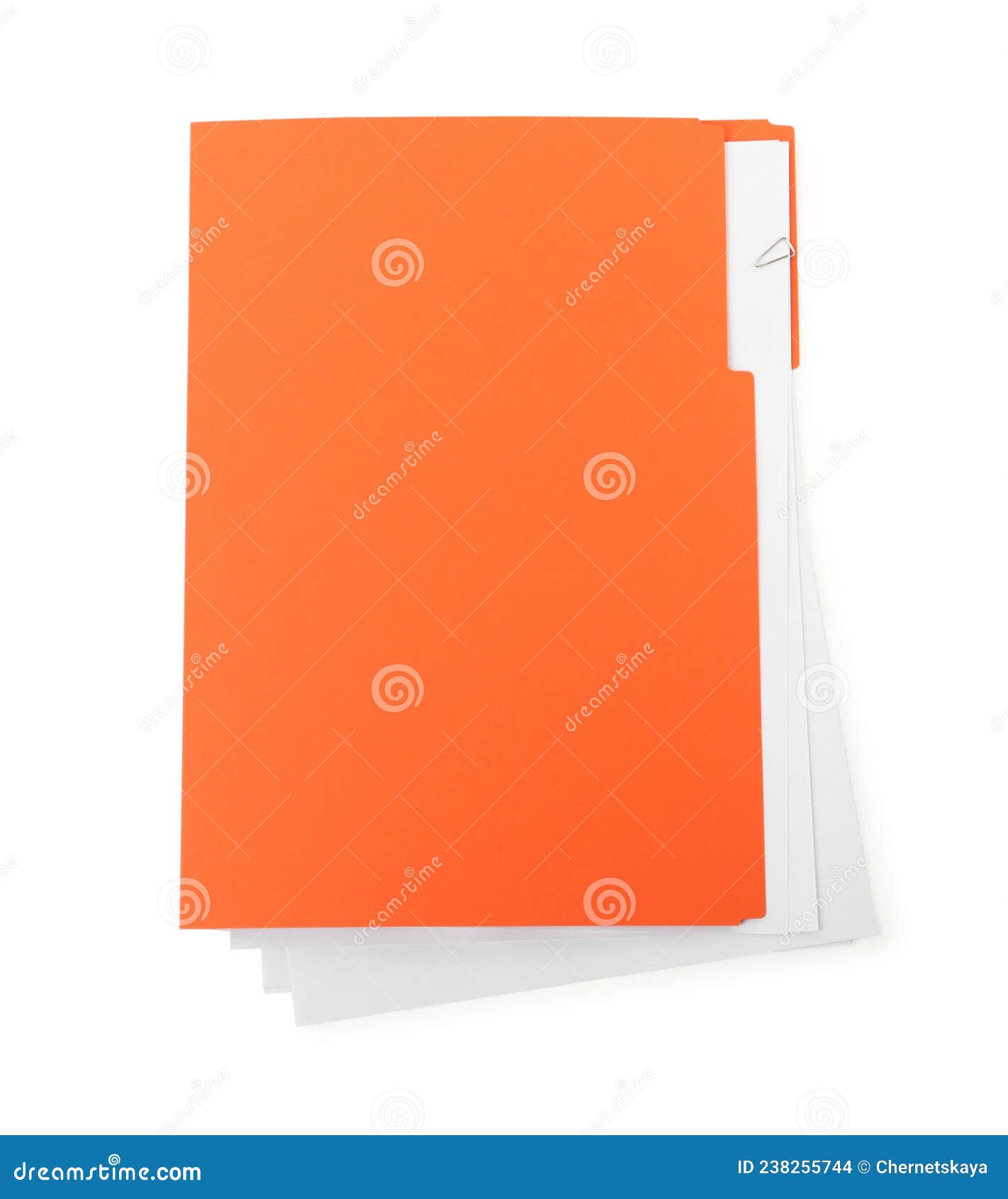 Orange File with Documents Isolated on White, Top View Stock Photo ...