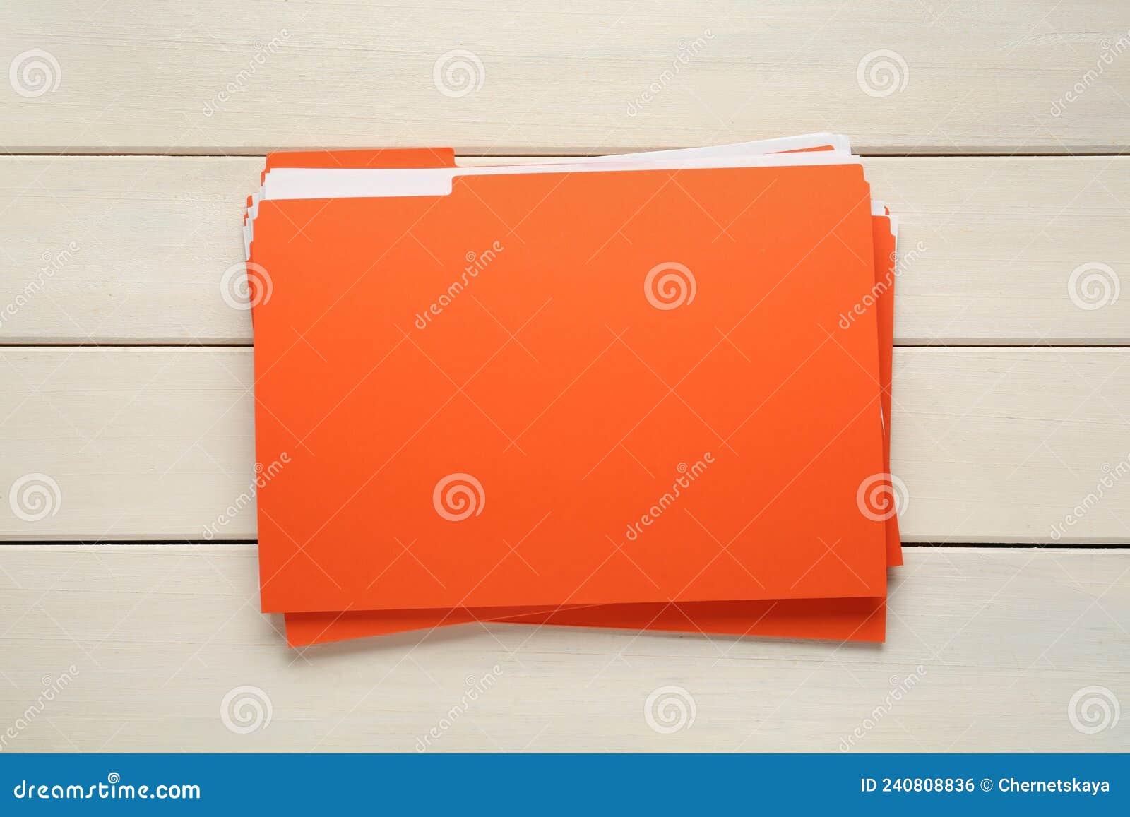 Orange Files with Documents on White Wooden Table, Top View Stock Photo ...