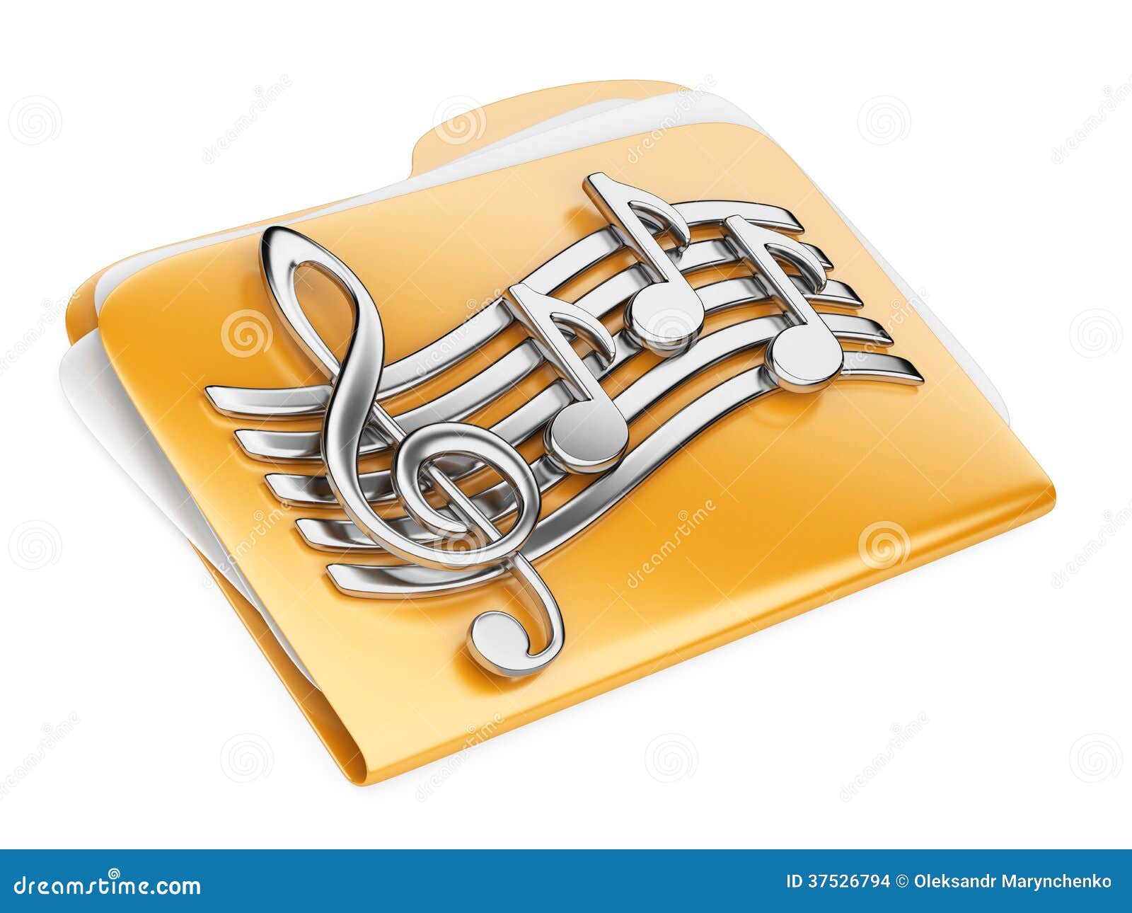 Orange Files Folder, 3d Icon with Musical Notes Stock Illustration ...