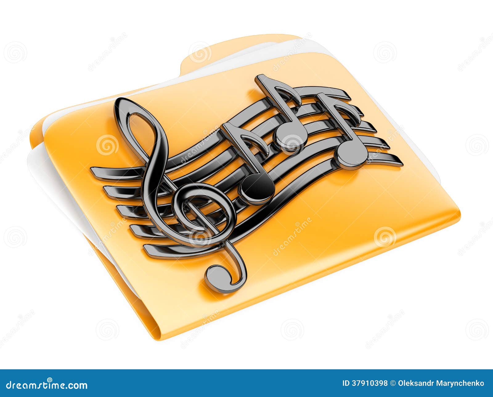 Orange Files Folder, 3d Icon with Musical Notes Stock Illustration ...
