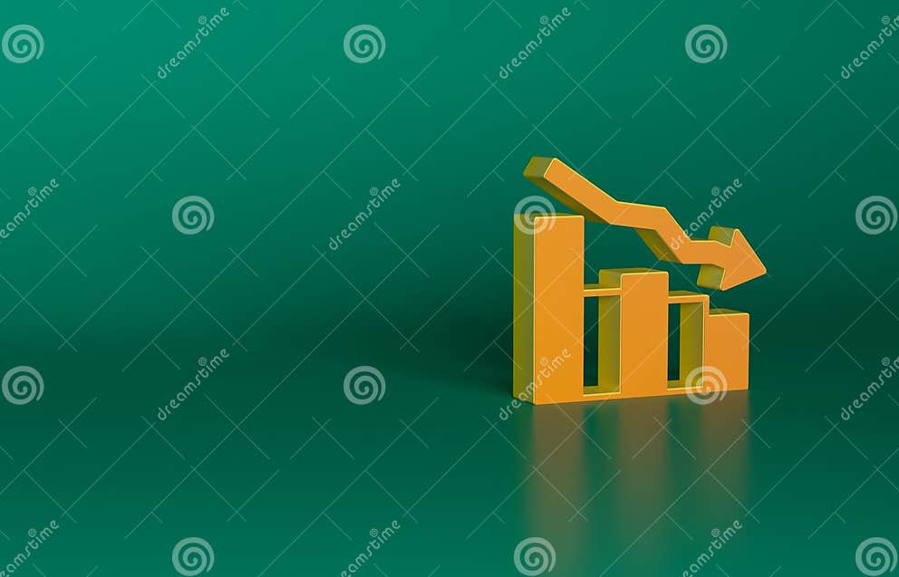 Orange Financial Growth Decrease Icon Isolated on Green Background. Increasing Revenue ...