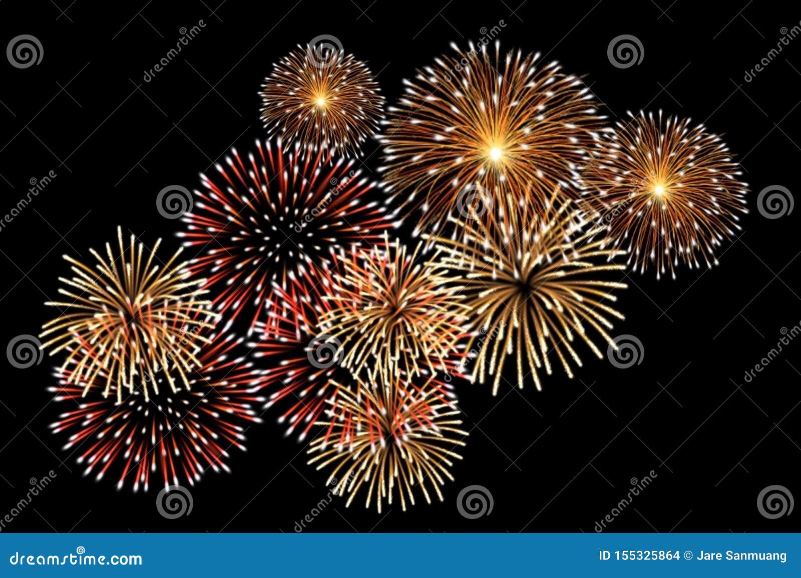 Orange Firework On Black Background. Stock Photo - Image of bright ...