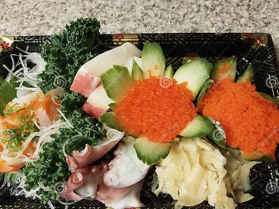 Orange Fish Eggs and Sushi in Container Stock Photo - Image of fresh ...