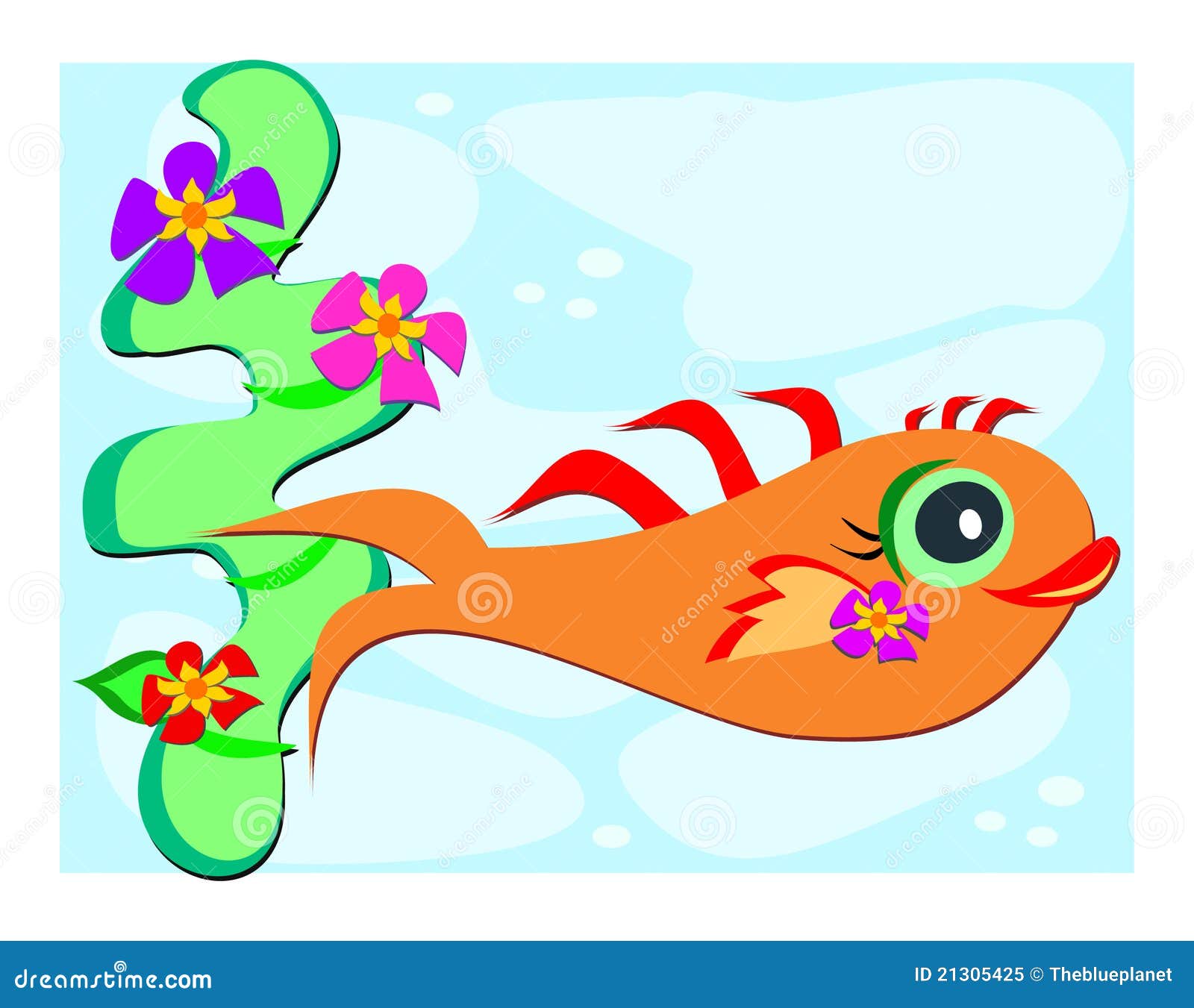 Orange Fish with Flowers stock vector. Illustration of ocean - 21305425