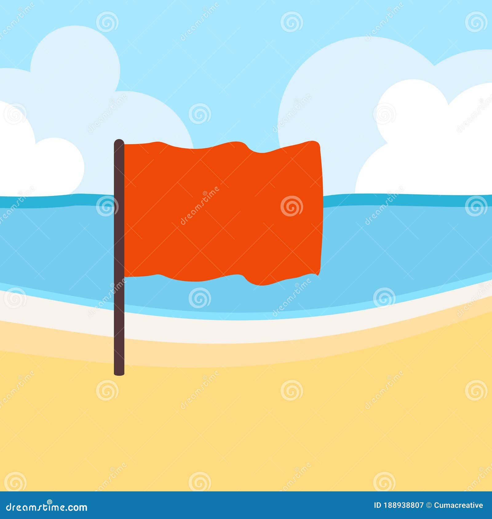Orange Flag at Beach Landscape. Vector Illustration Stock Vector ...