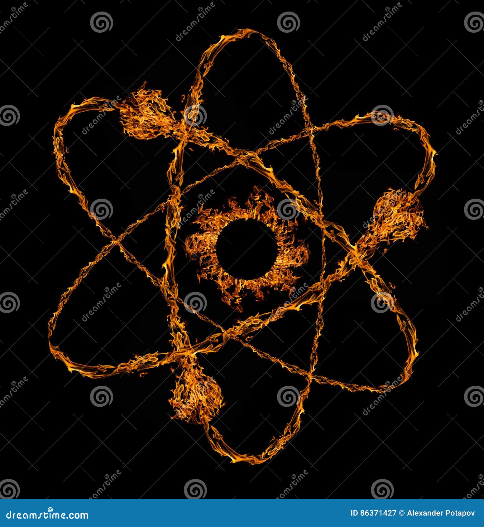 Orange Flame Atom Symbol Isolated on Black Stock Illustration ...