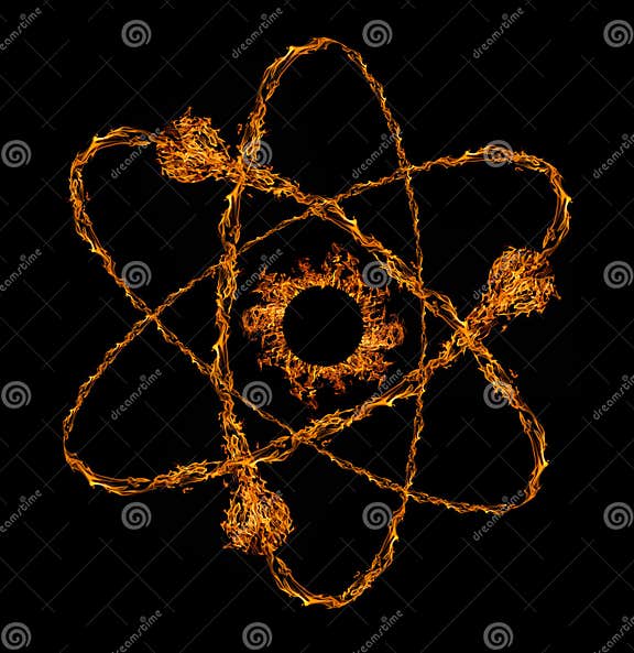 Orange Flame Atom Symbol Isolated on Black Stock Illustration ...