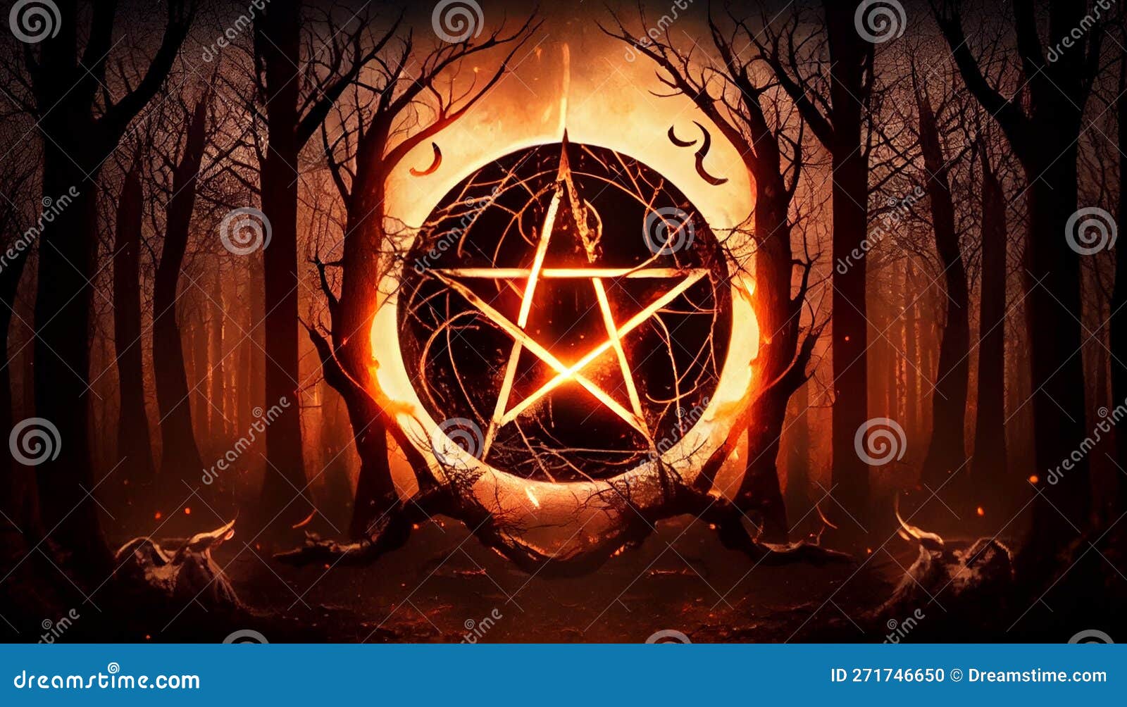 Orange Flame Pentagram in Deep Forest Stock Illustration - Illustration ...