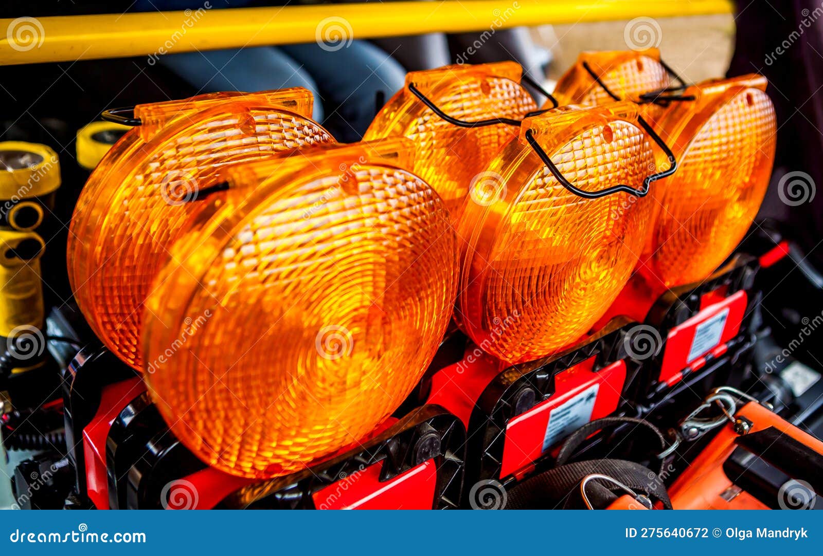 The Orange Flashing Beacons of a Fire Engine Close-up . Fire Equipment ...