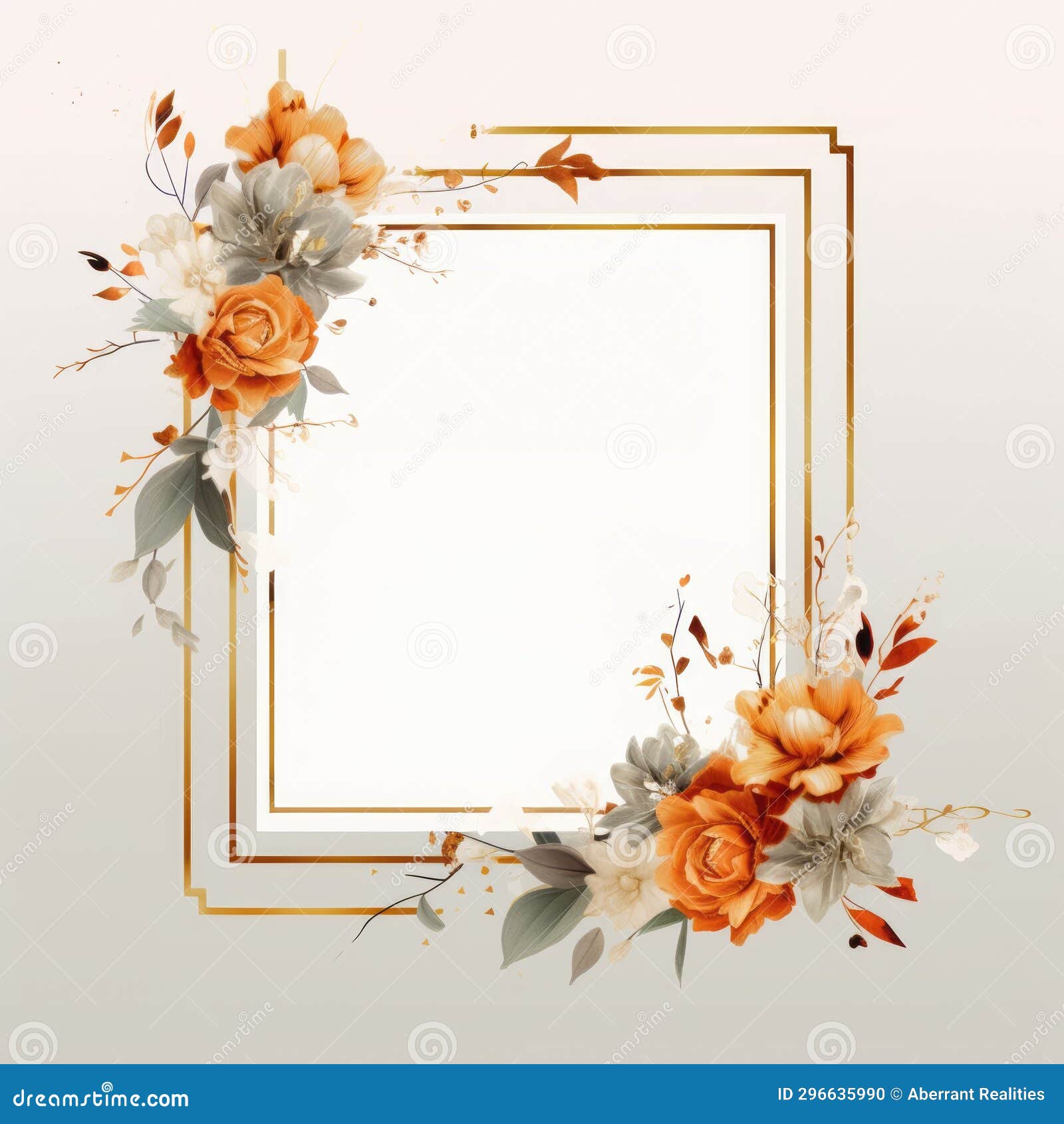 An Orange Floral Frame with Leaves and Flowers on a White Background ...