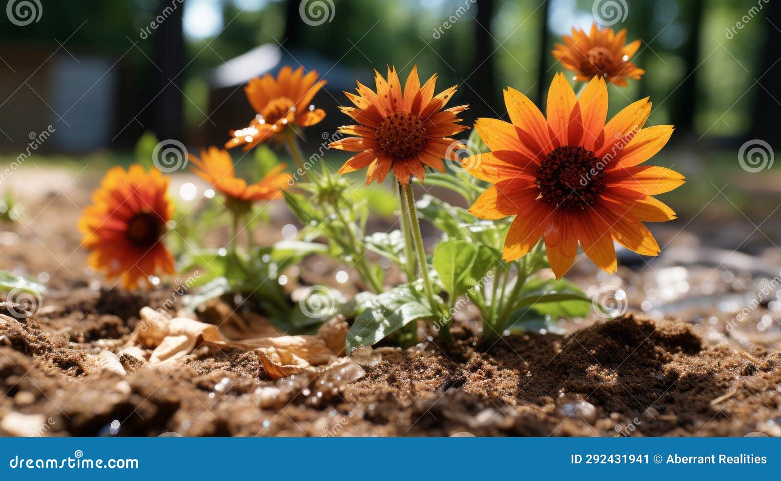 Orange Flowers Growing in the Dirt on the Ground Stock Illustration ...