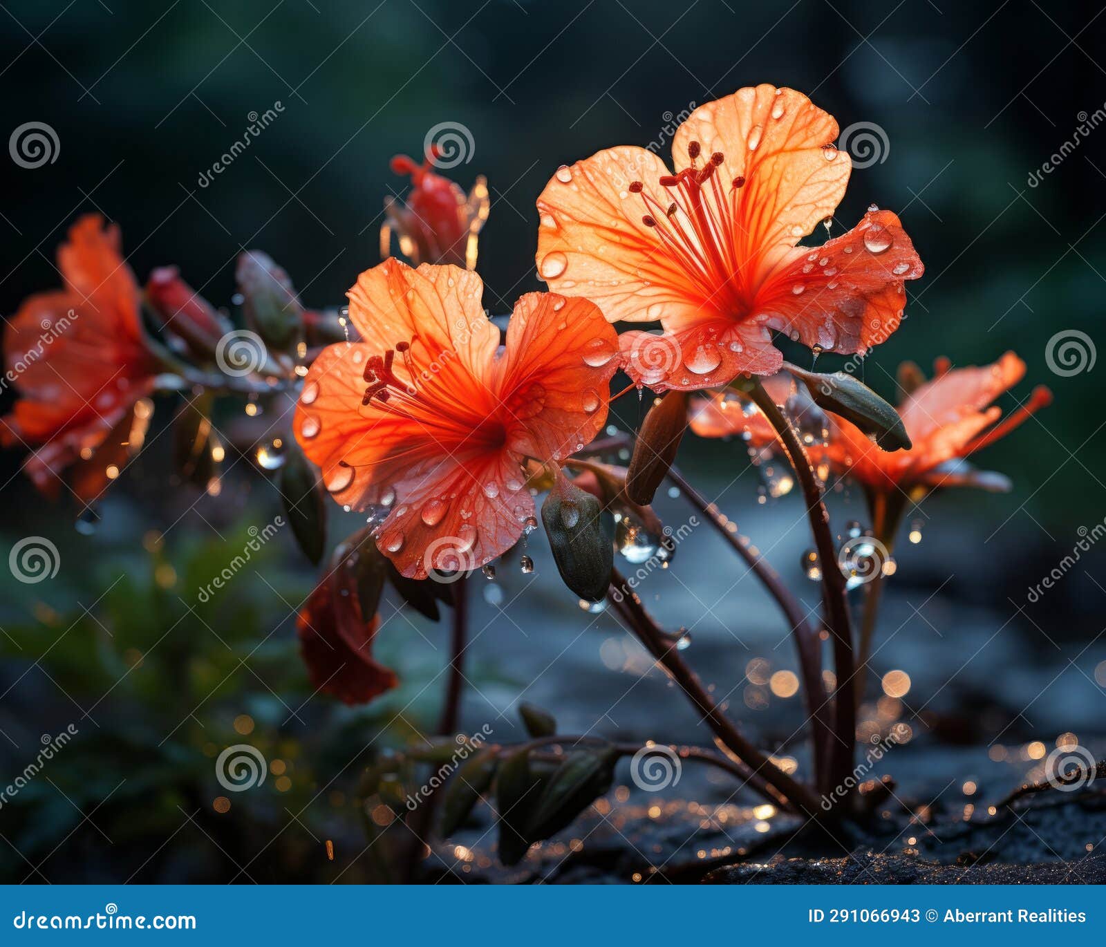 Orange Flowers with Water Droplets on Them in the Morning Light Stock ...