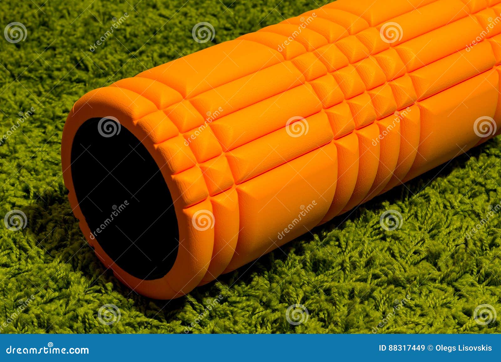 Orange Foam Roller on Green Background Stock Image - Image of fitness ...