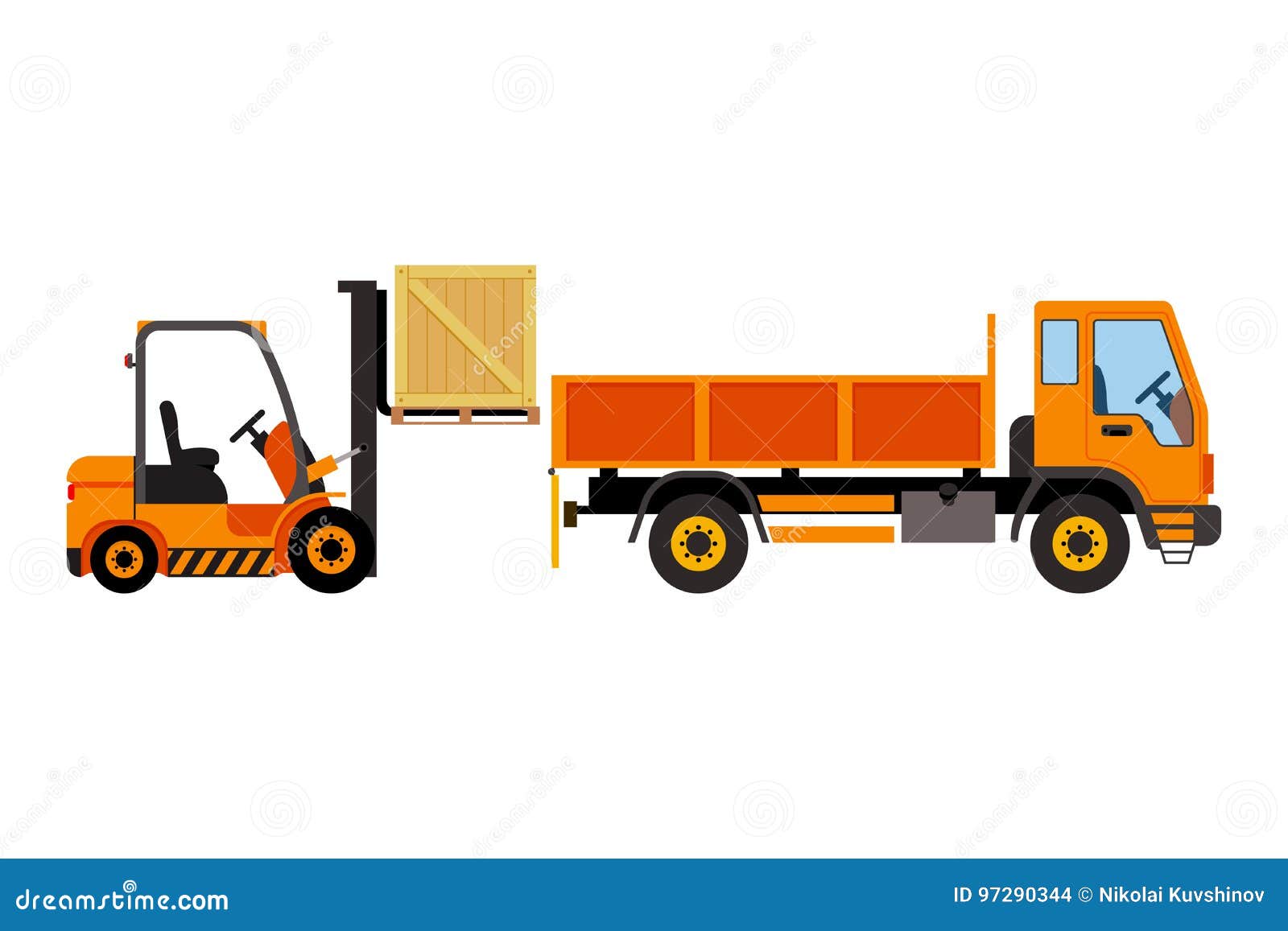 Forklift Loading Truck With Cargo Container Cartoon Vector ...