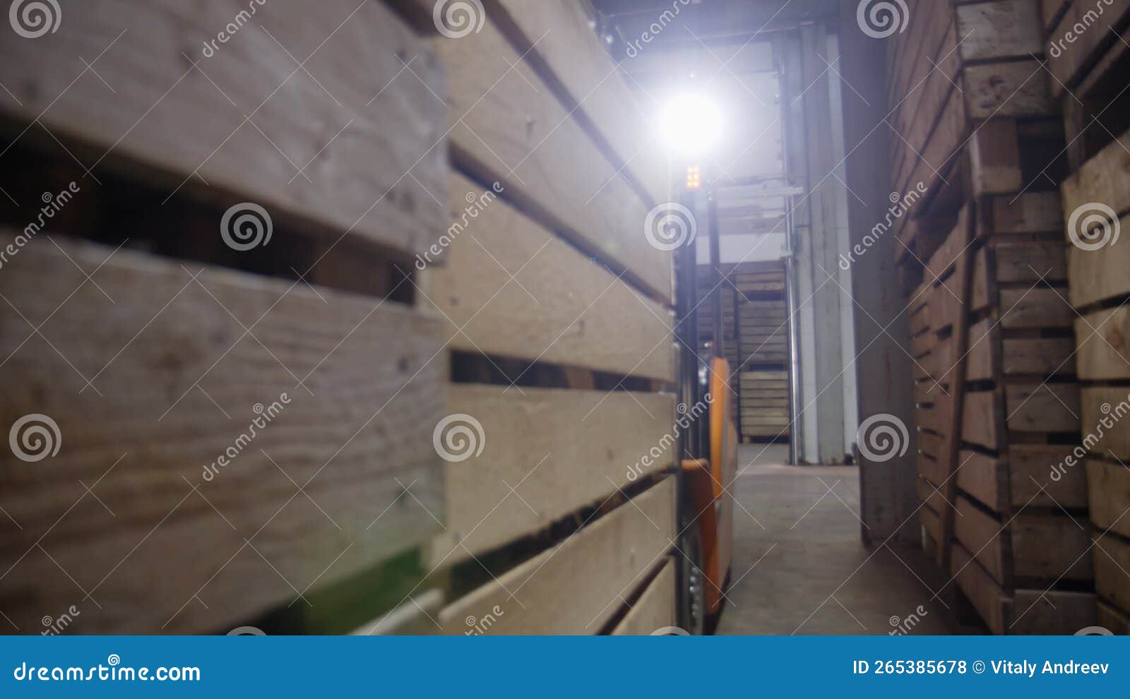 Orange Forklift with Unrecognizable Driver Stack Wooden Boxes on Top of ...
