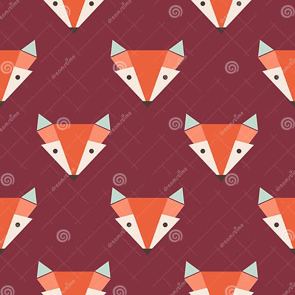 Orange Fox S Head on Red Background. Cute Foxes Seamless Pattern. Stock ...