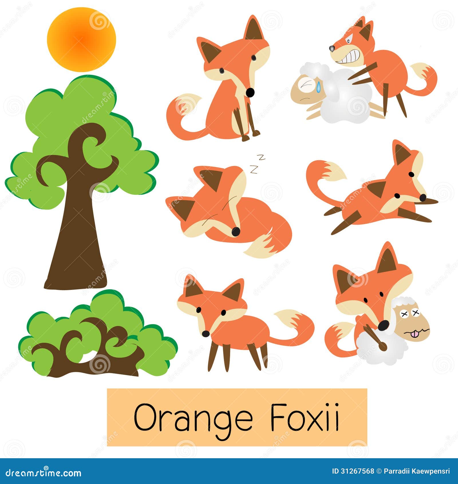 Orange Fox with Sheep Cartoon Stock Vector - Illustration of tree ...
