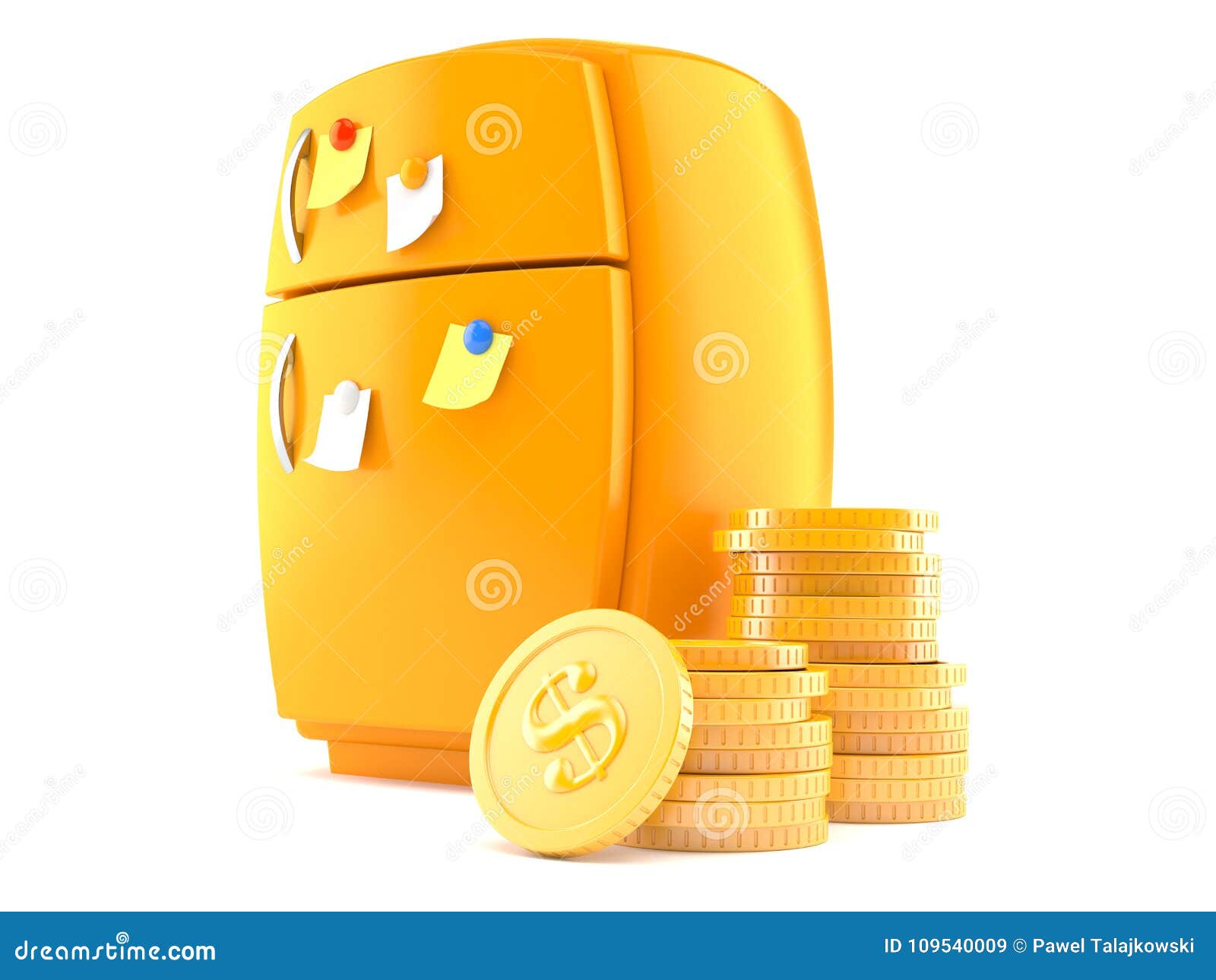 Orange Fridge with Stack of Coins Stock Illustration - Illustration of ...