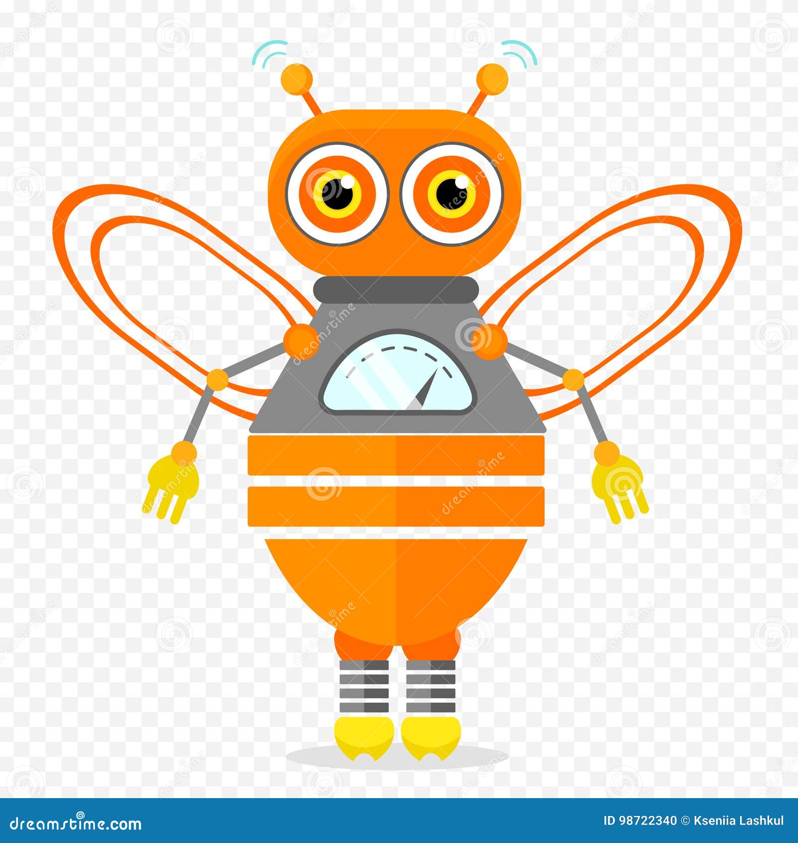 Orange Friendly Cartoon Bee Robot Character. Vector Illustration ...