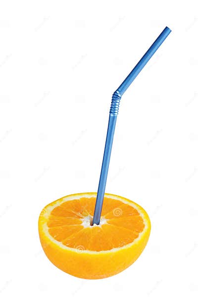 Orange Fruit with Blue Straw Stock Photo - Image of green, summer: 9677846