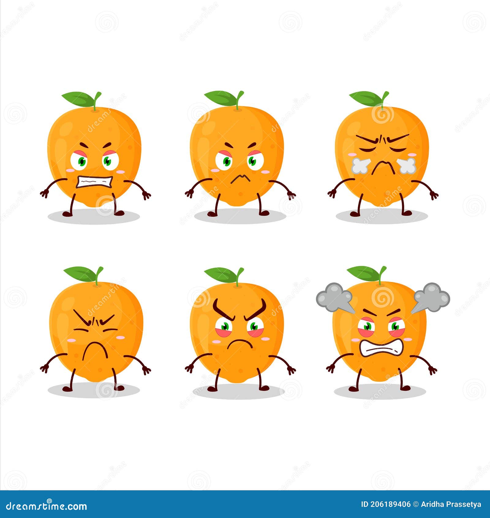 Orange Fruit Cartoon Character with Various Angry Expressions Stock ...