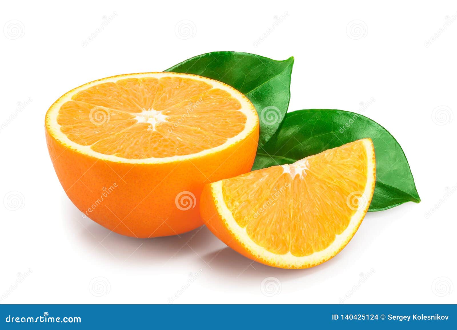 Orange Fruit Half with Leaves on White Background Stock Photo - Image ...
