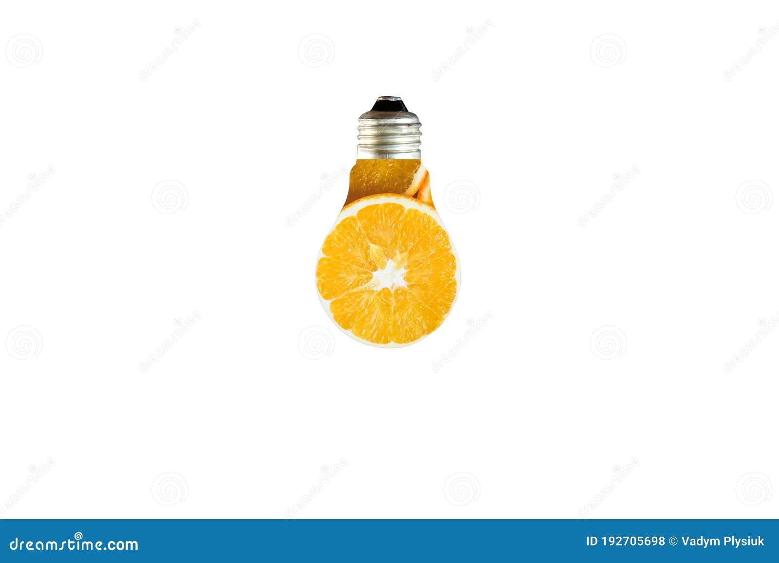 Orange Fruit in Lamp Bulb Isolated on White Background. New Idea ...