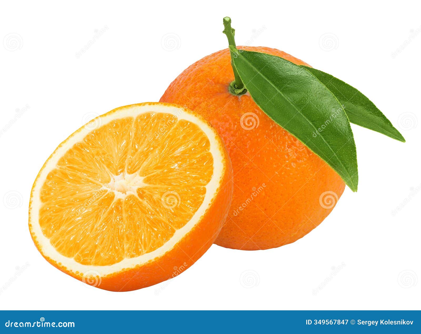 Orange Fruit with Leaves Isolated on White Background with Full Depth ...