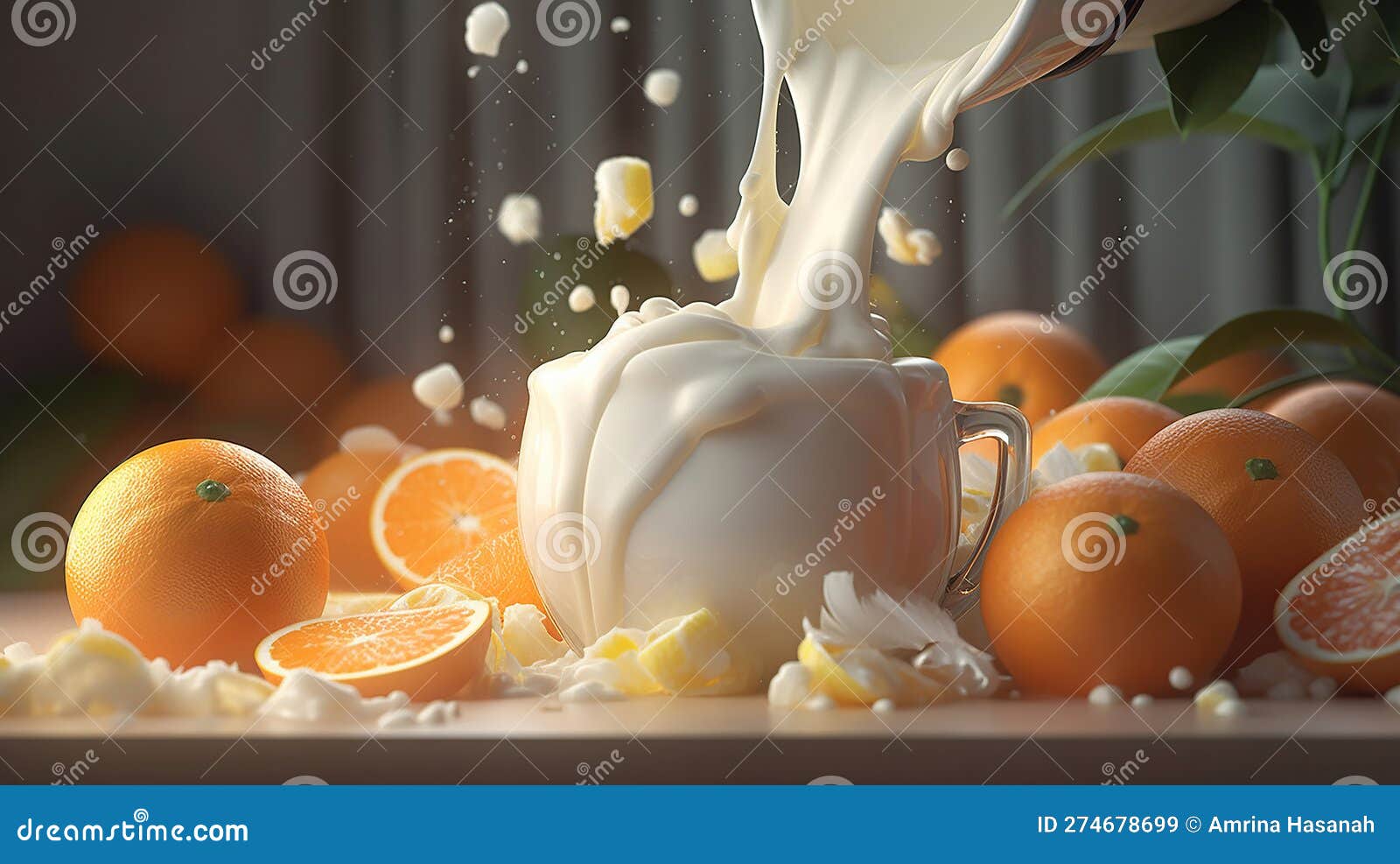 Orange Fruit Milk Splash Background. Generative AI Stock Illustration ...