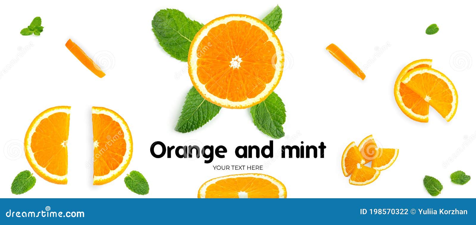 Orange Fruit and Mint on White Background. Long Header Banner Format ...