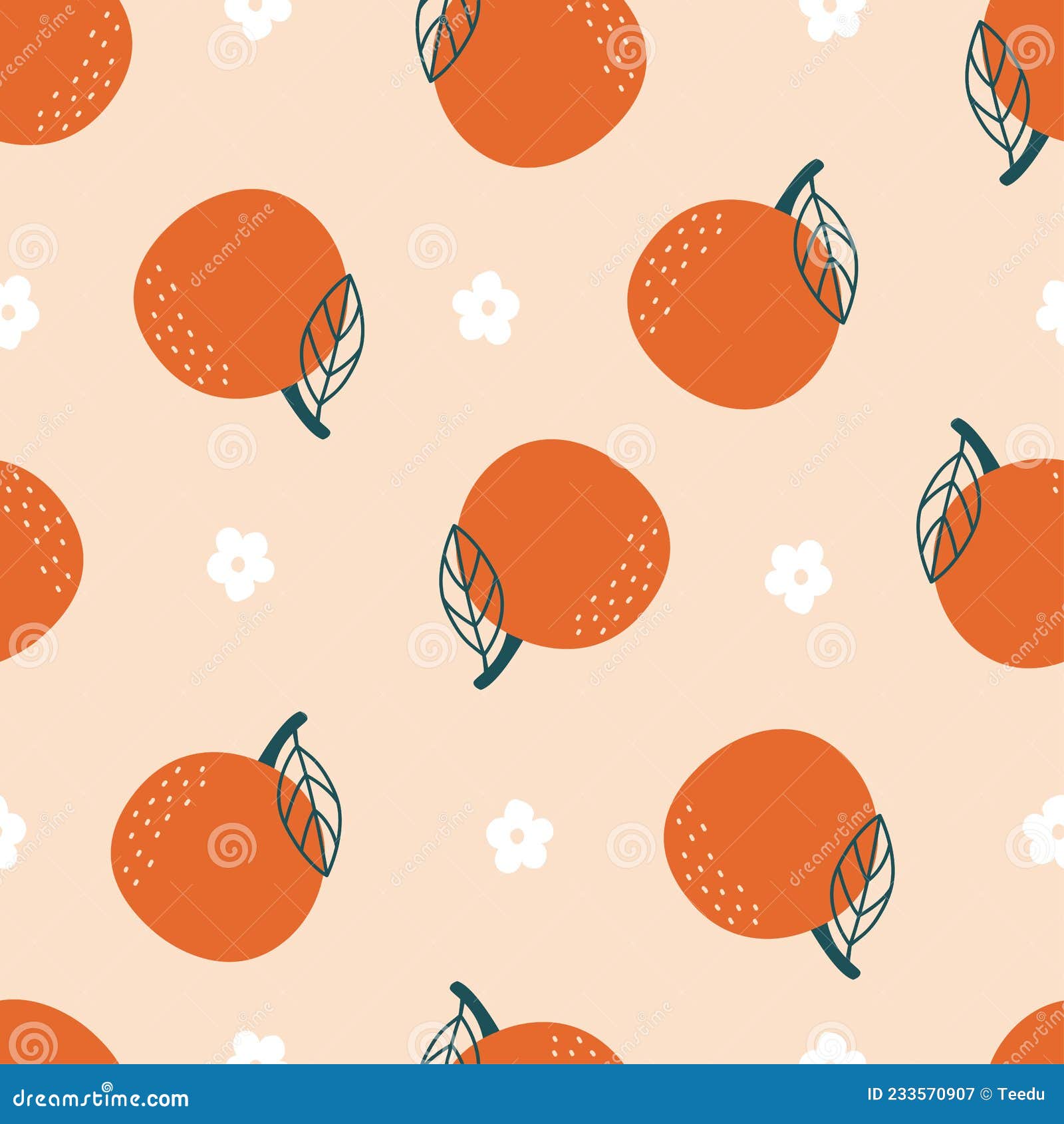 Orange Fruit Pattern Vector Seamless Texture. Hand Drawn Design in ...