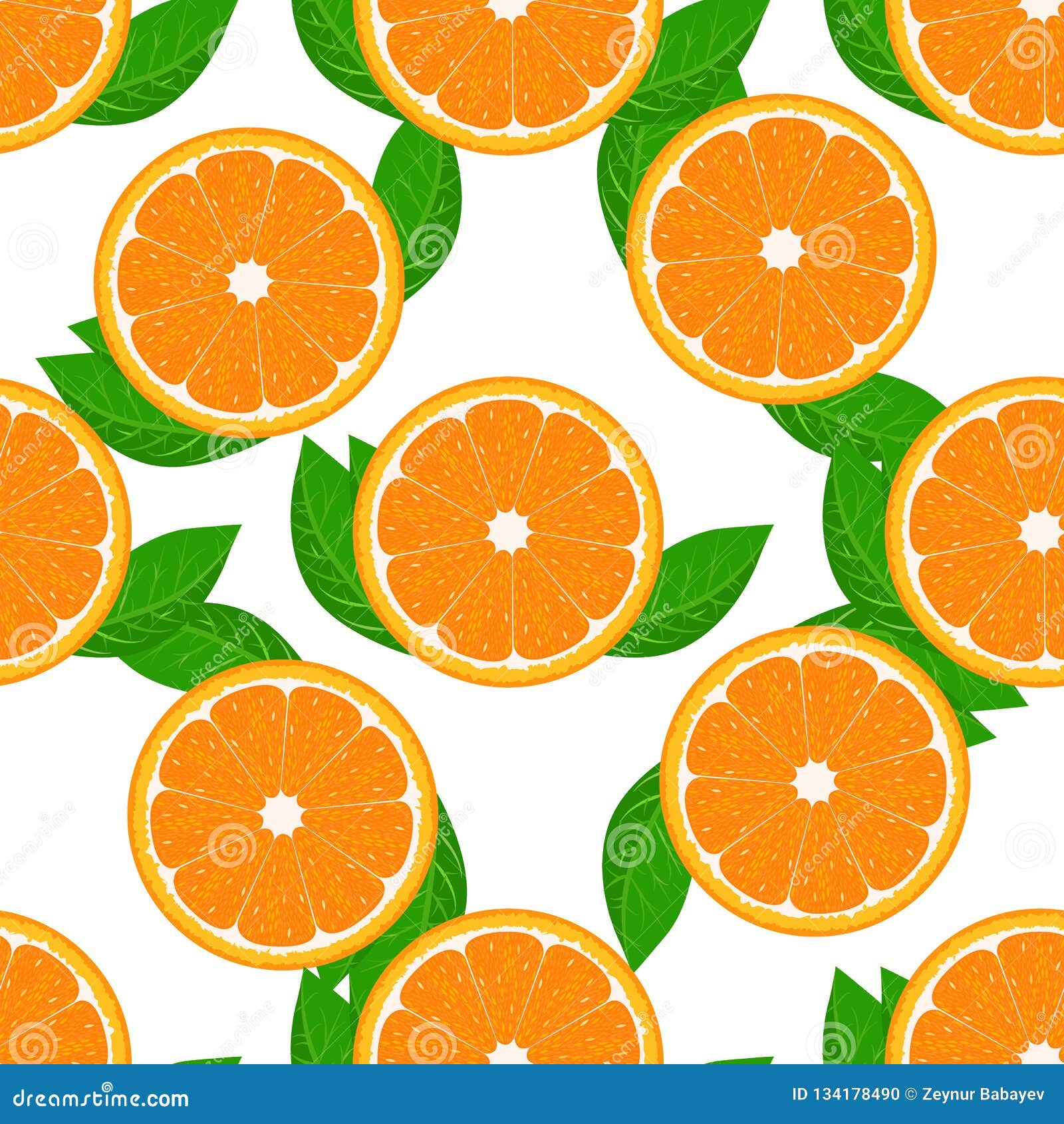 Orange Fruit Seamless with Leaf. High Detailed Sliced Oranges. Flat ...