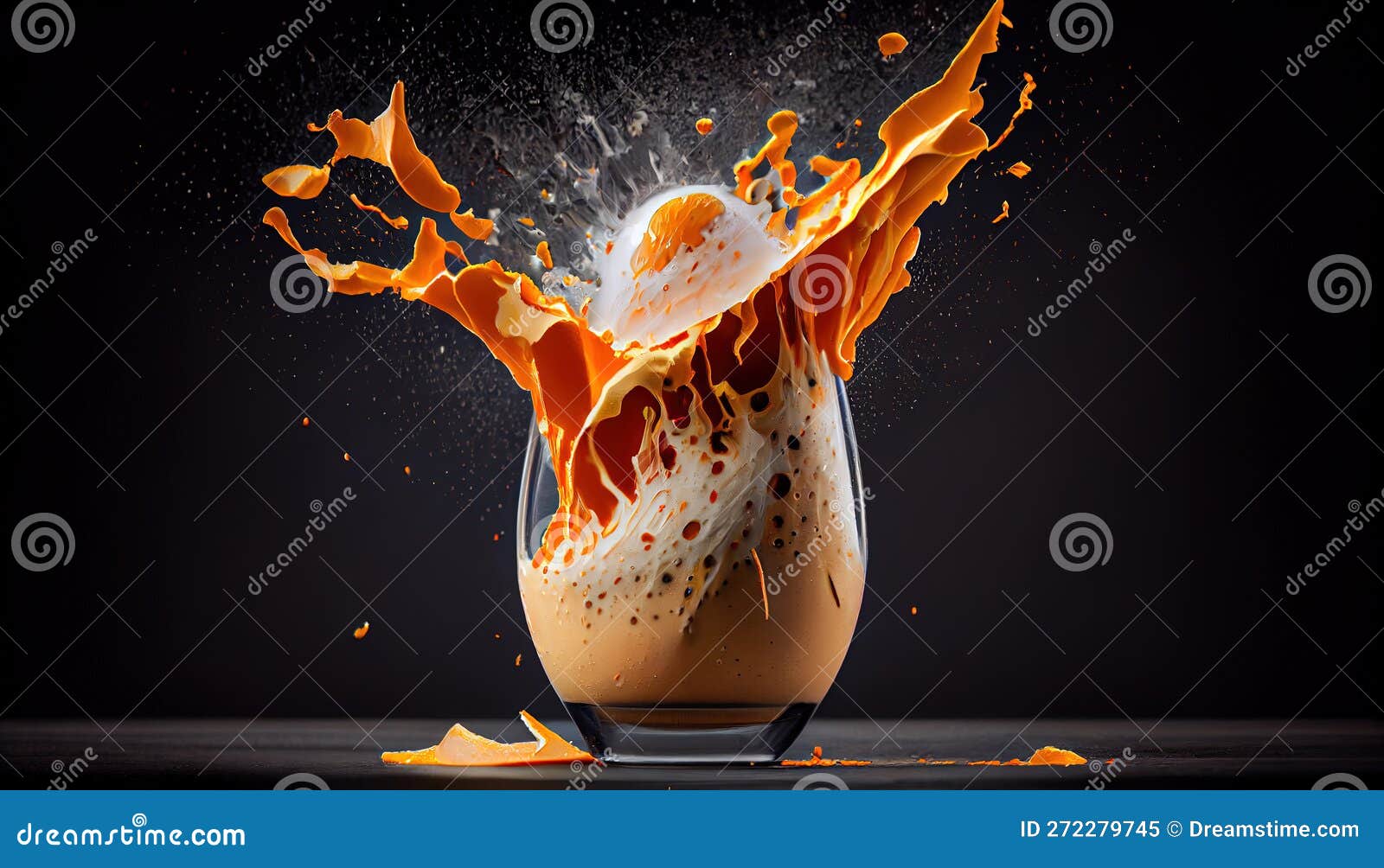 Orange Fruit Smoothie-Juice Splashing or Dripping on Black Backdrop AI ...