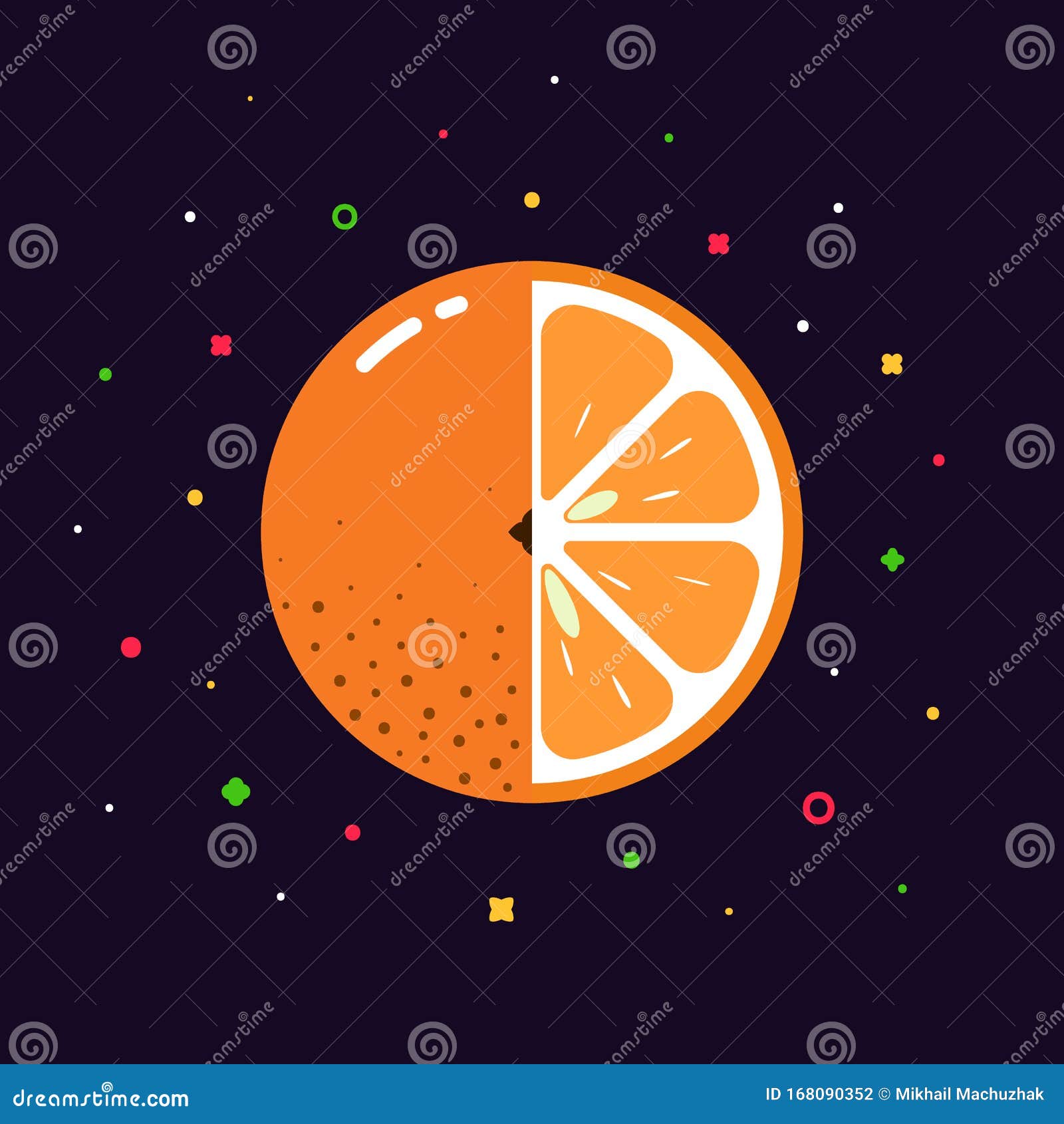 Orange Fruit Sphere with Half Slice Logo, Flat Icon Design Template ...