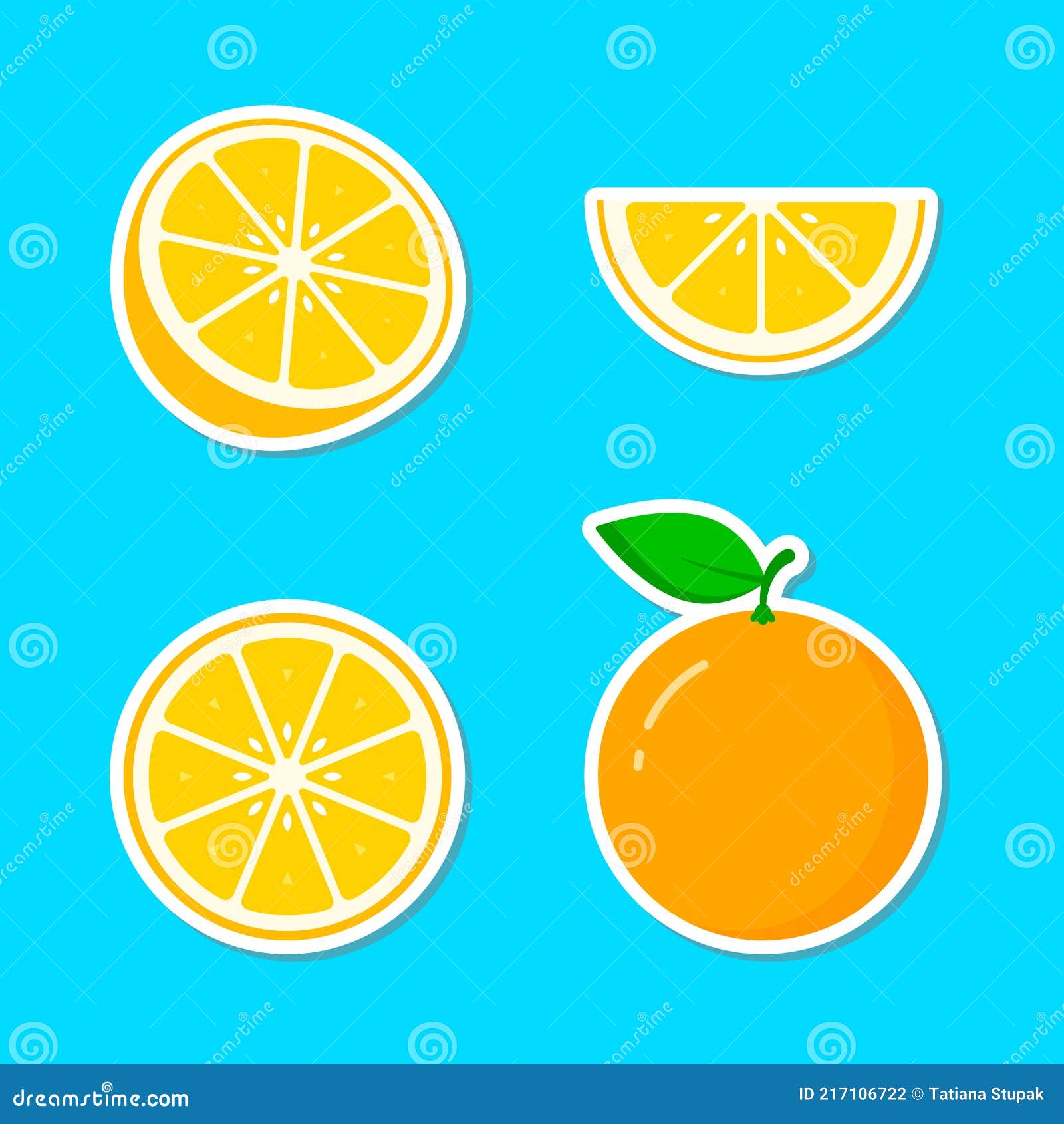 Orange Fruit Sticker Icon Collection, Vector Colorful Set, Cut of ...
