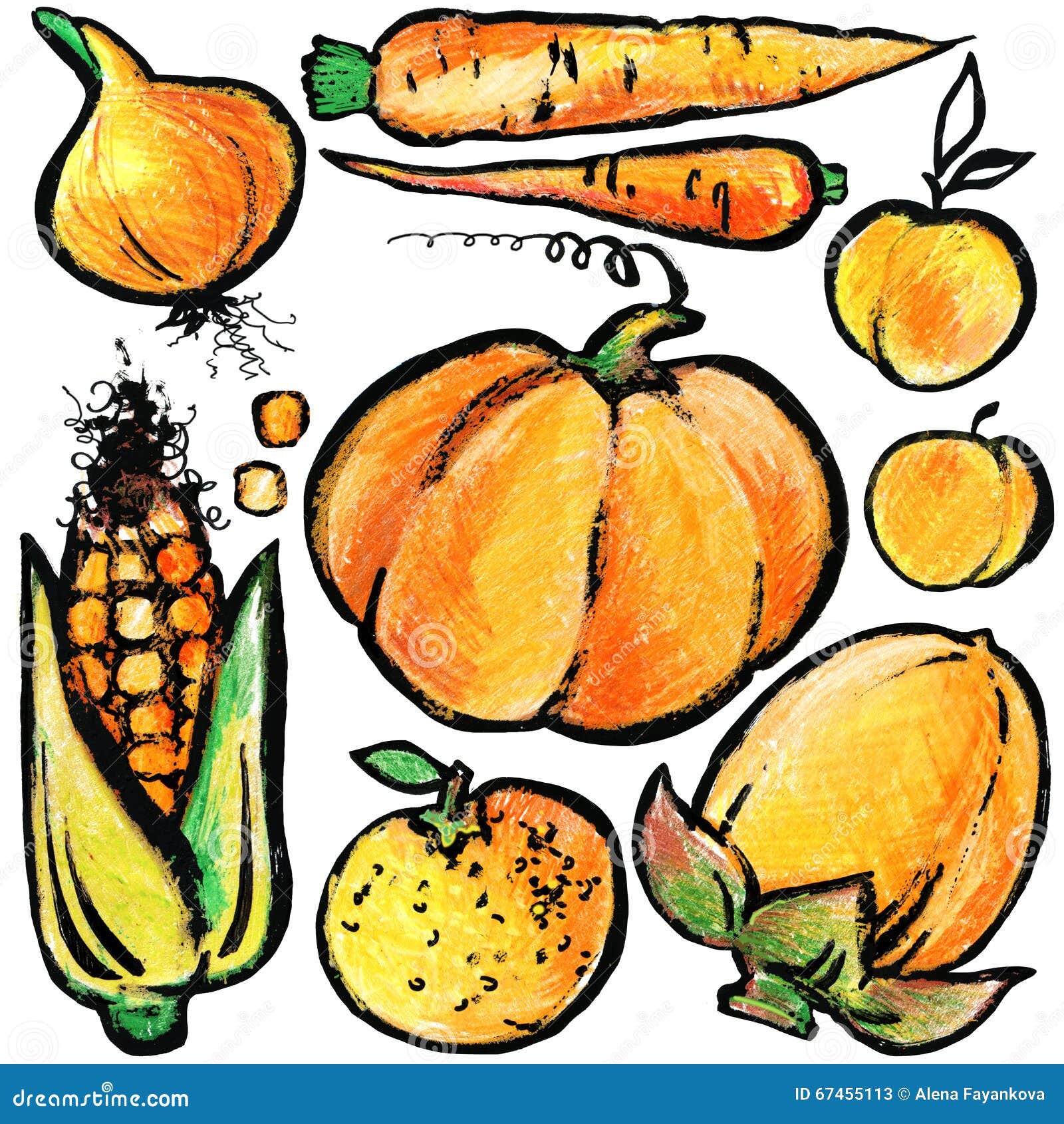Orange Fruits and Vegetables. Watercolor Hand Drawn Fruits and ... Orange Fruits and Vegetables. Watercolor Hand Drawn Fruits and ...