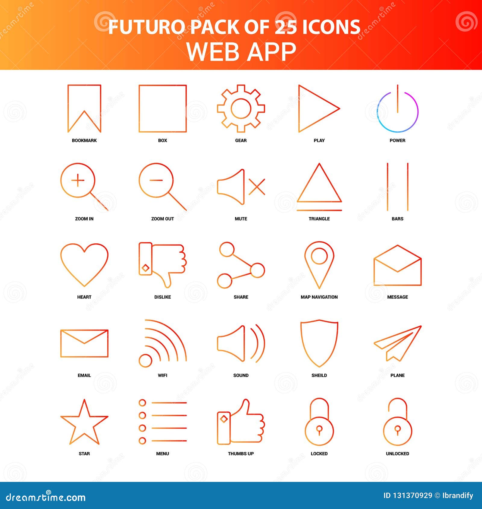 Orange Futuro 25 Web App Icon Set Stock Vector - Illustration of communication, line: 131370929