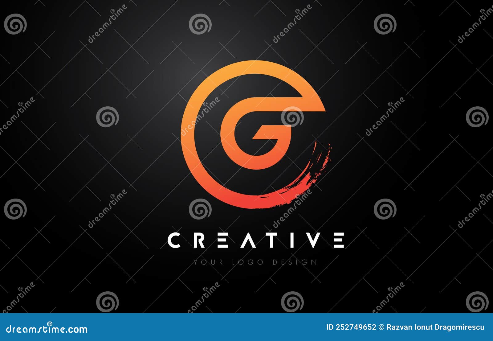 G Circular Letter Logo with Circle Brush Design and Black Background ...
