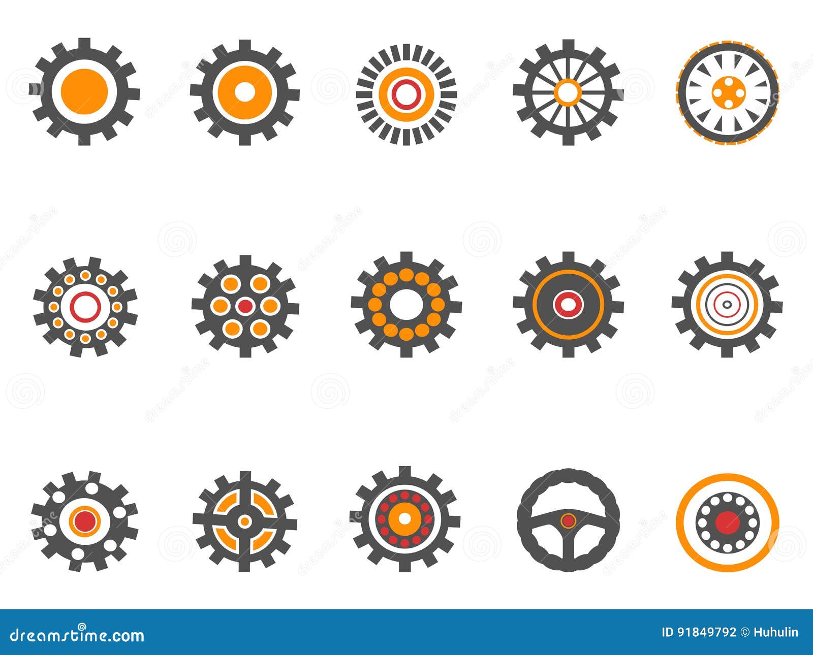 Orange gear and cog icons stock vector. Illustration of engine - 91849792