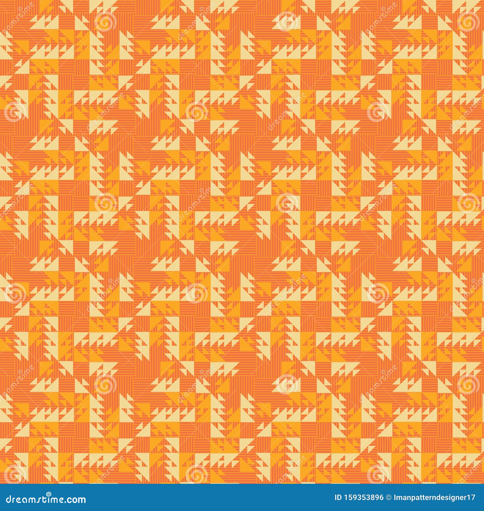 Orange Geometric Seamless Pattern and Background. Trendy Design with Stripes and Triangles Stock ...