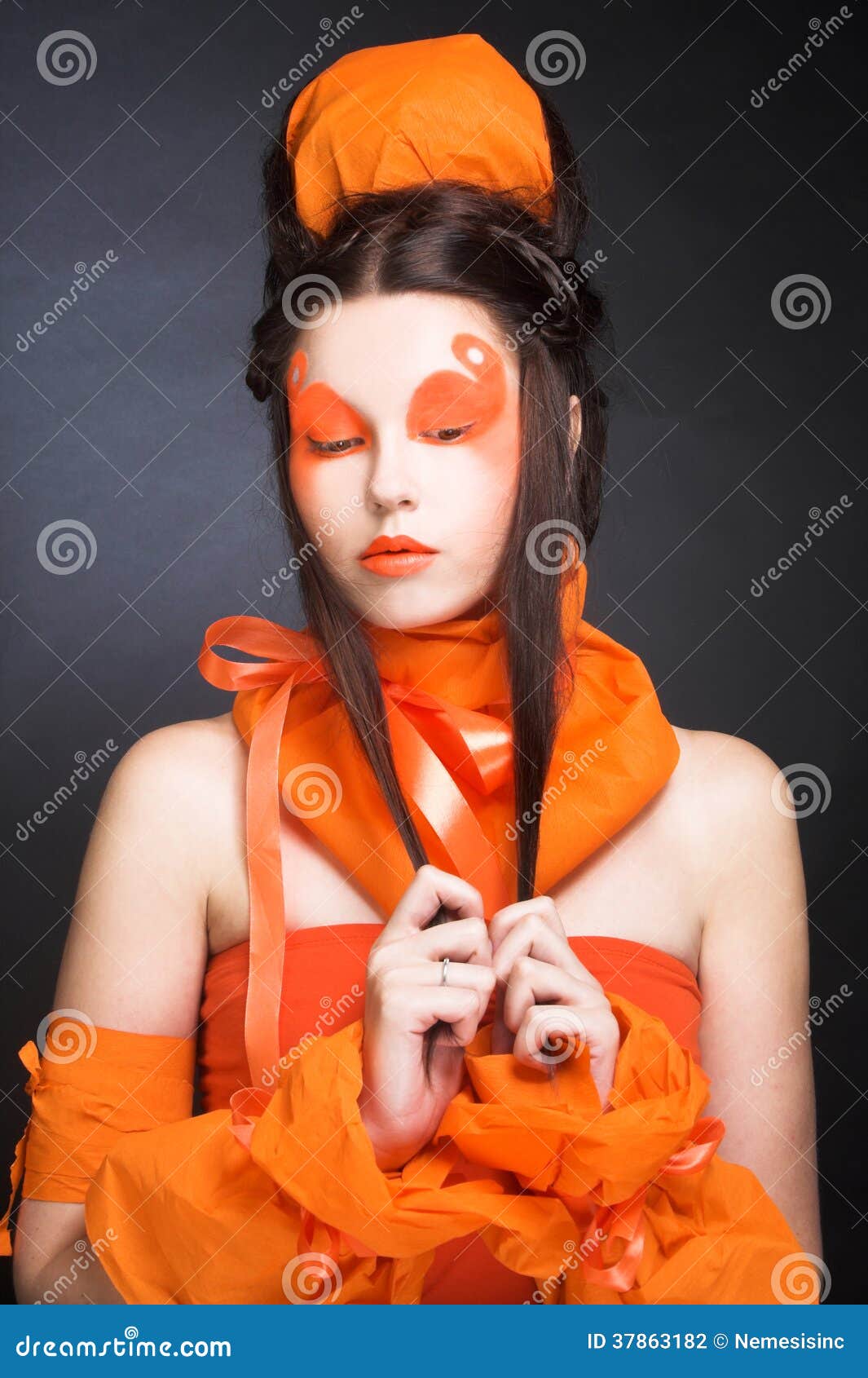 Orange girl. stock photo. Image of paint, beautiful, hair - 37863182