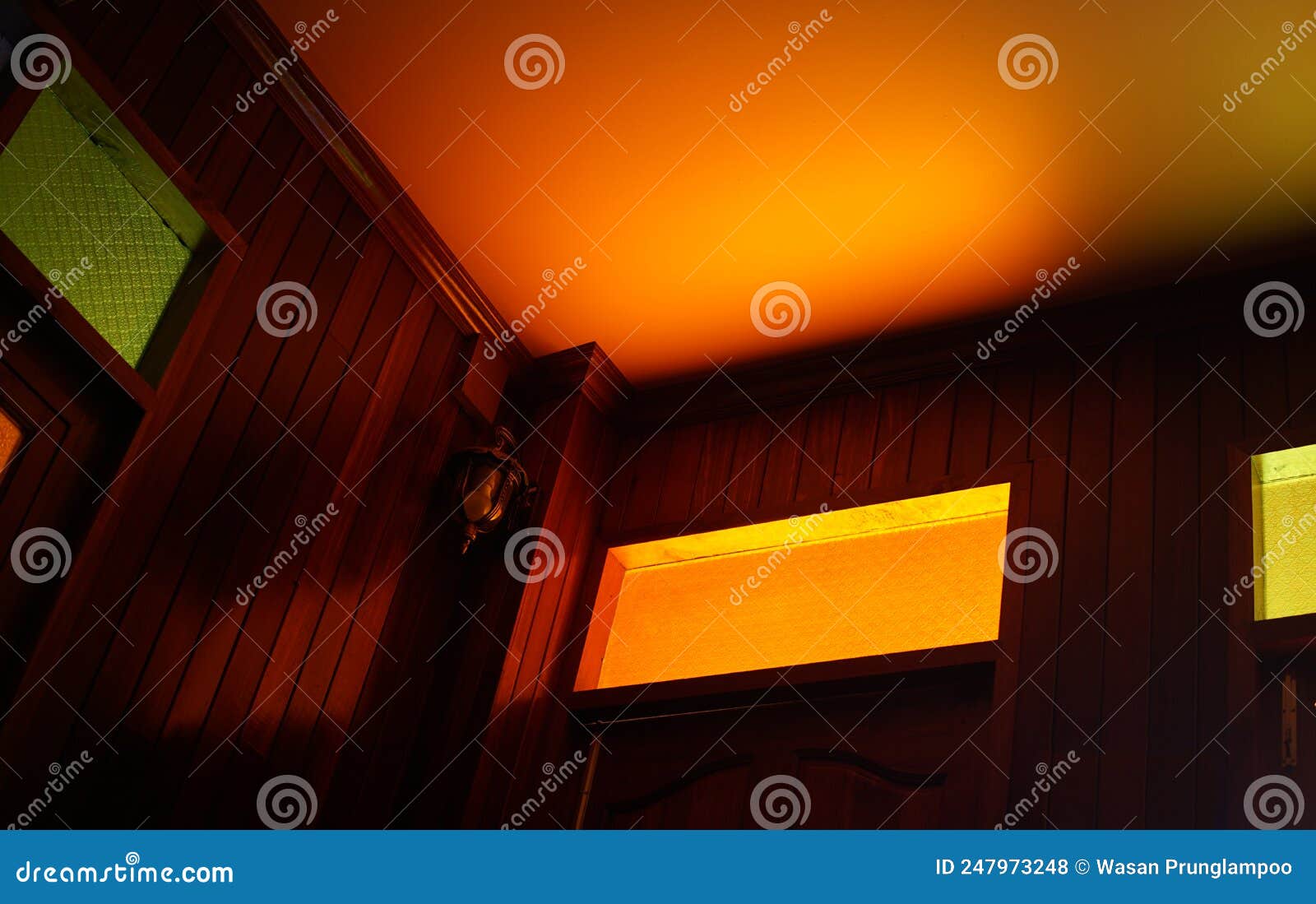 The Orange Glass Window Over the Old Door Stock Photo - Image of space ...
