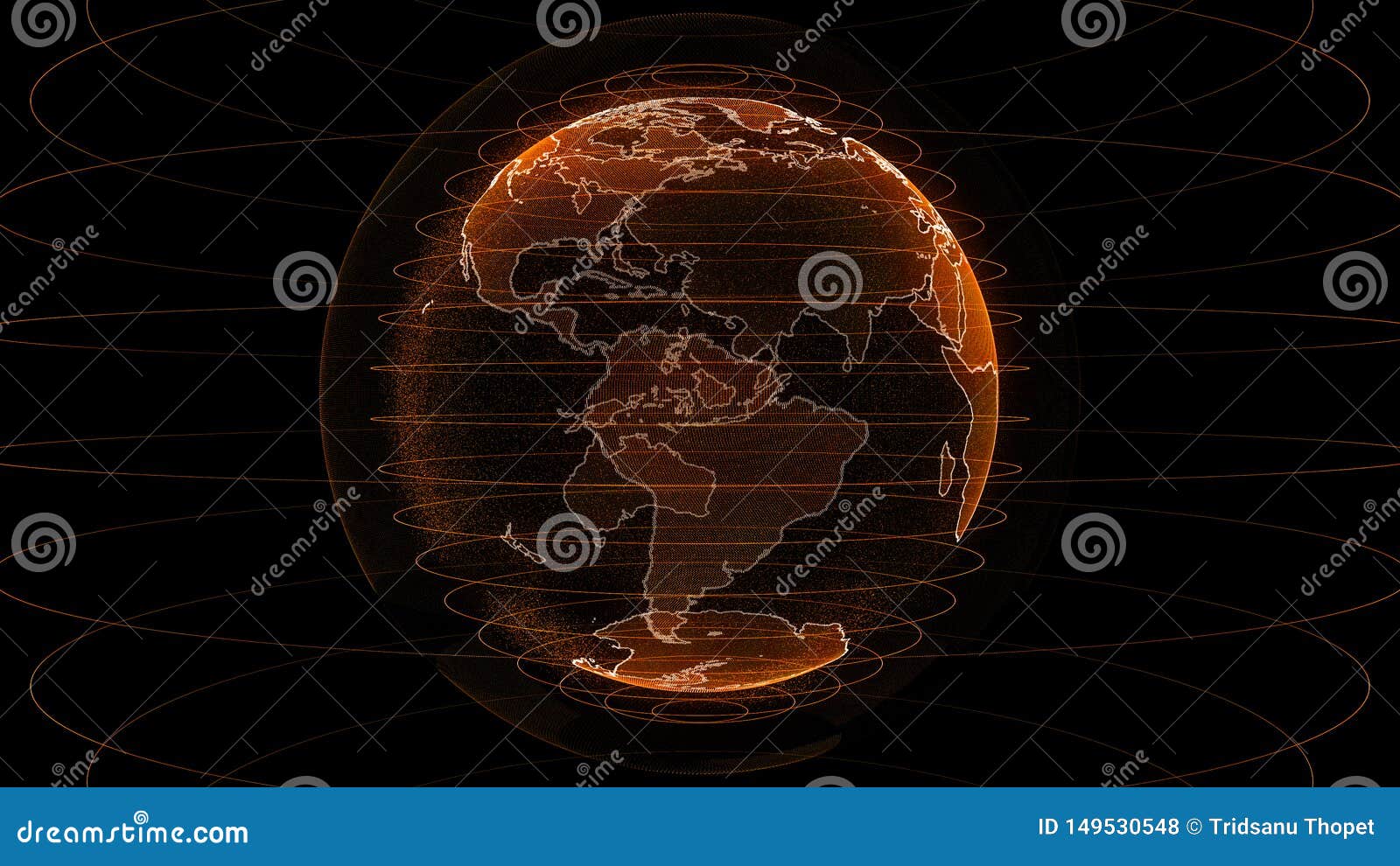 Orange Global Network, Illustration Earth Map Particle Stock ...