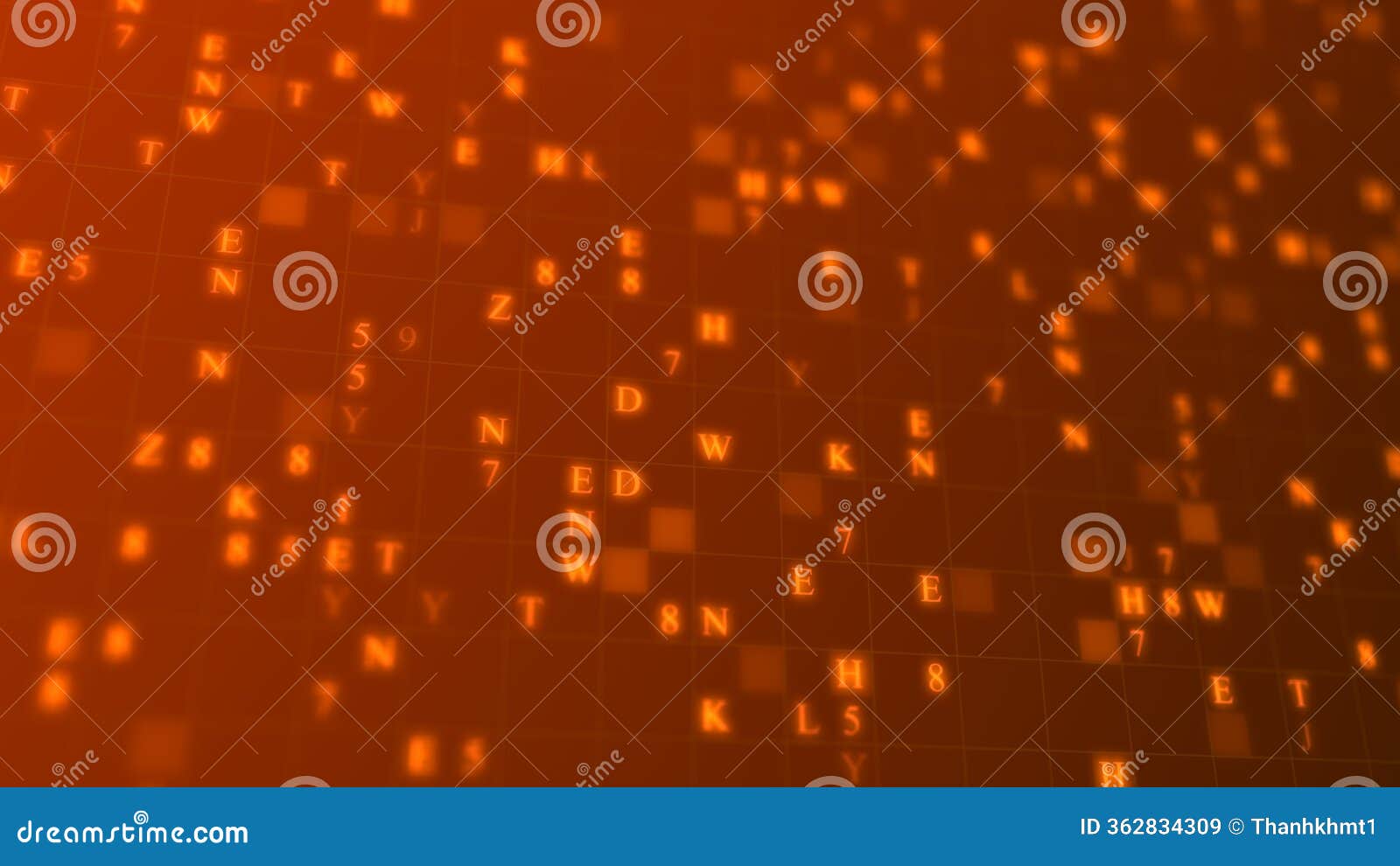 Orange Glowing Letters and Numbers Matrix on an Abstract Background ...