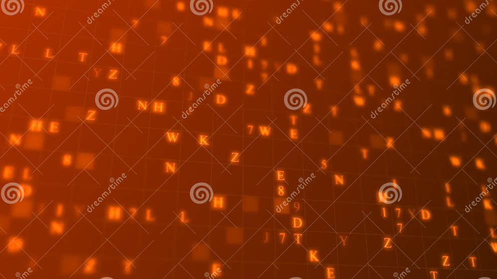 Orange Glowing Letters and Numbers Matrix on an Abstract Background ...