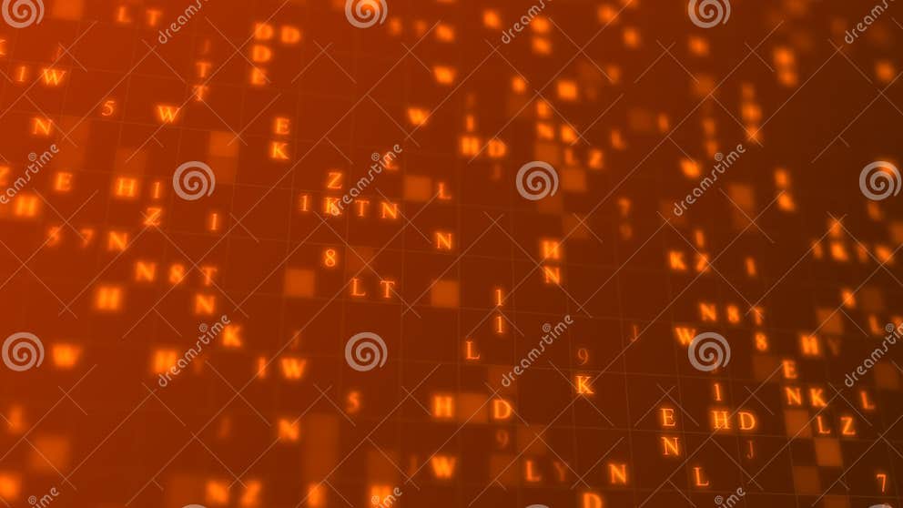 Orange Glowing Letters and Numbers Matrix on an Abstract Background ...