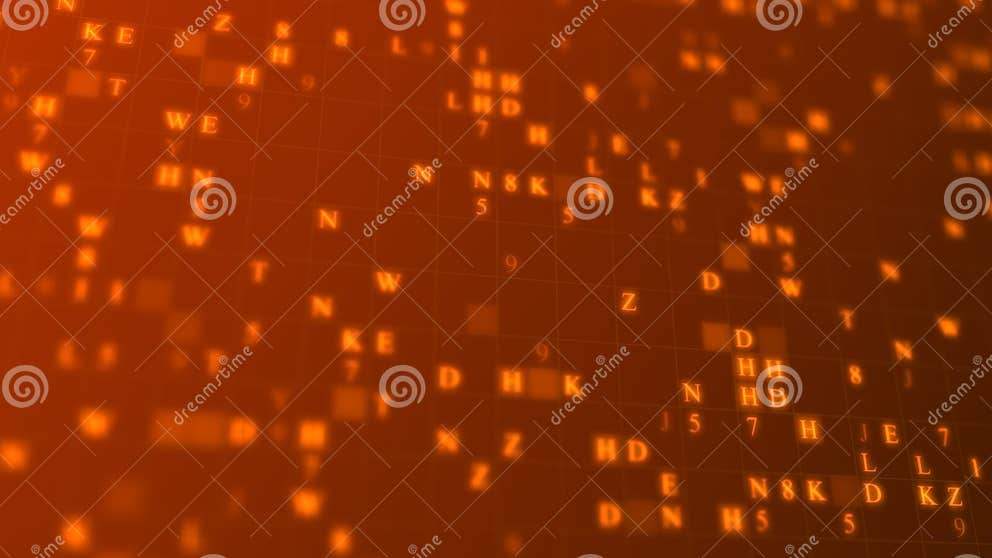 Orange Glowing Letters and Numbers Matrix on an Abstract Background ...
